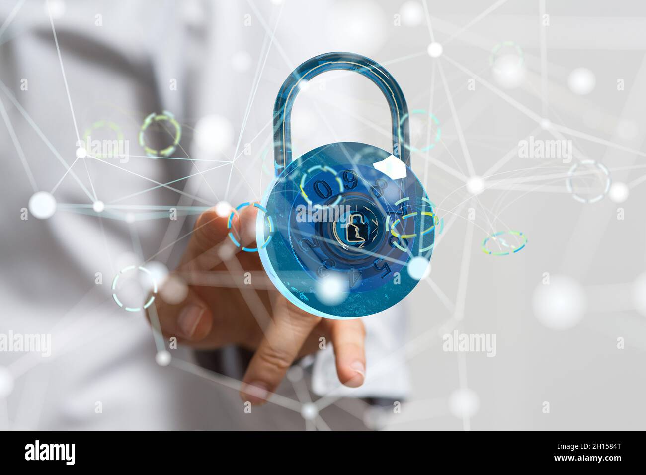 3D rendering of digital padlock with binary codes on a hand Stock Photo - Alamy