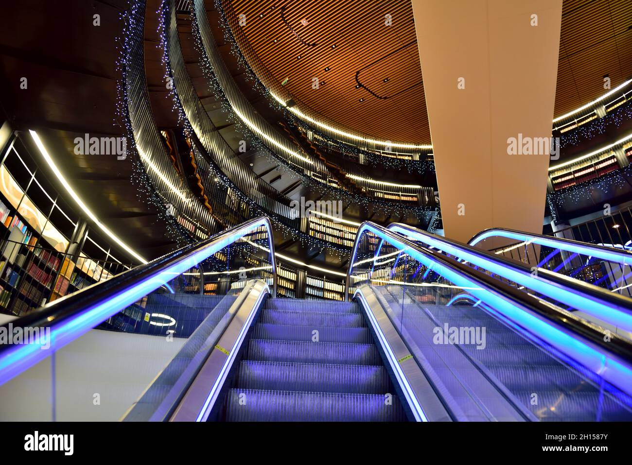 Interior of The Library of Birmingham, architecture, shelving and ...