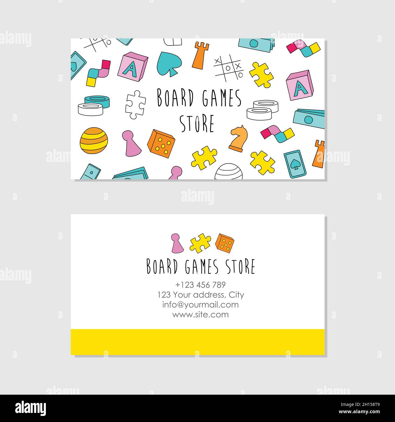 Visit card with board game elements. Doodle sketch style. Illustration ...