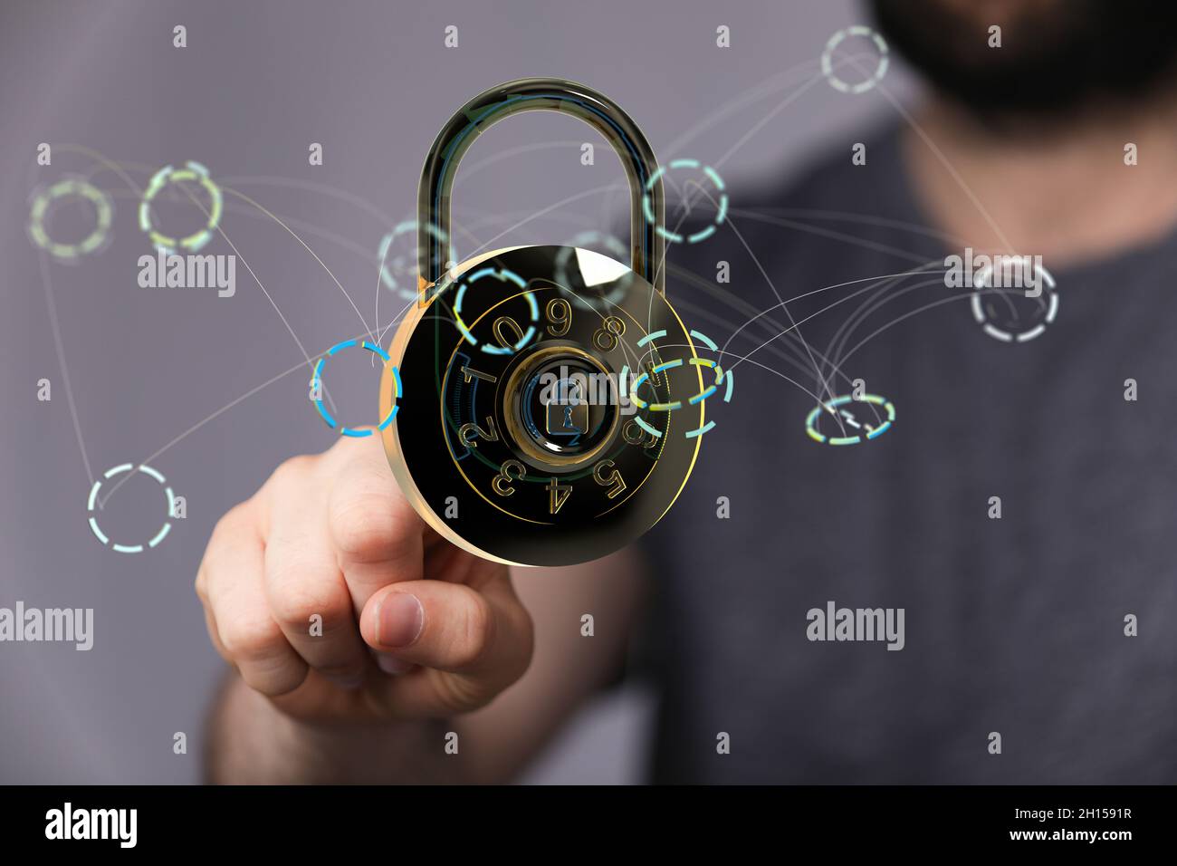 3D rendering of a digital padlock with binary codes on a hand Stock Photo - Alamy