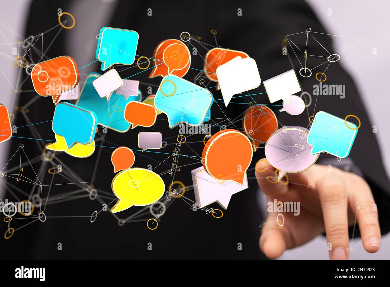 Render of an email symbol and Network Communications with a blurry ...