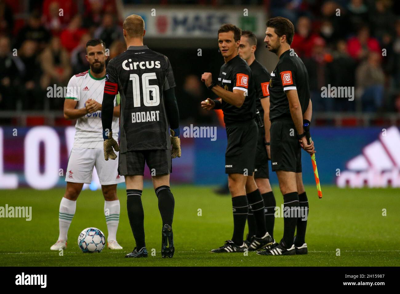 LUIK, BELGIUM - OCTOBER 16: referee Kevin Van Damme, assistant referee ...