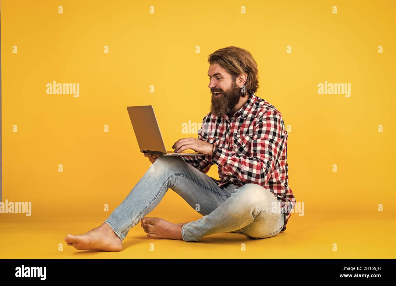 Happy Handsome Bearded Guy With Unshaven Face And Stylish Hairdo Wear