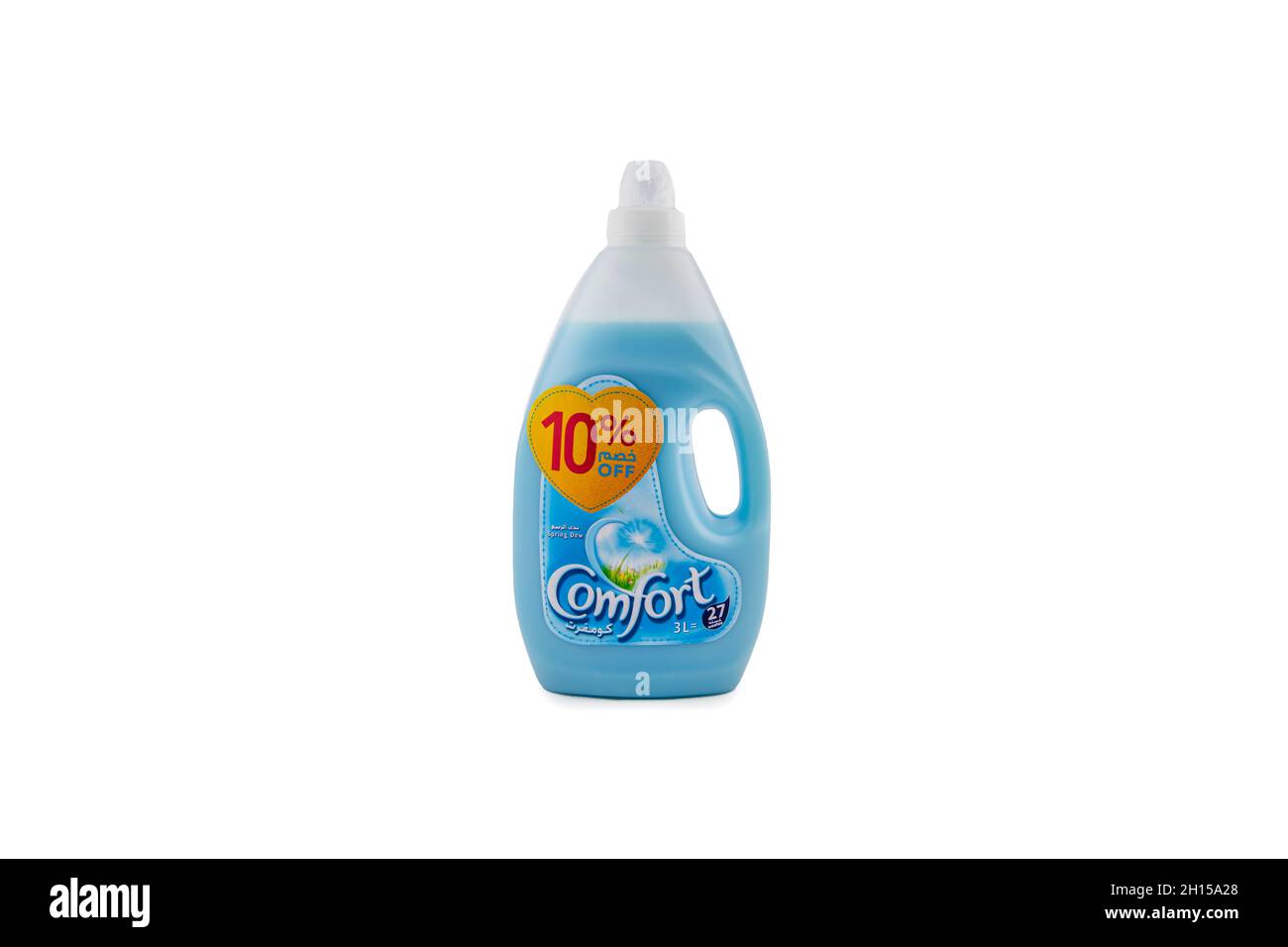 Comfort Fabric Softener Spring Dew 3Litre on isolated background Stock ...