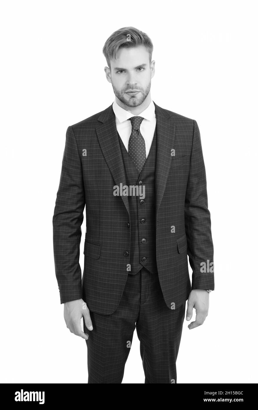 Professional manner and smart appearance. Handsome man in business suit ...