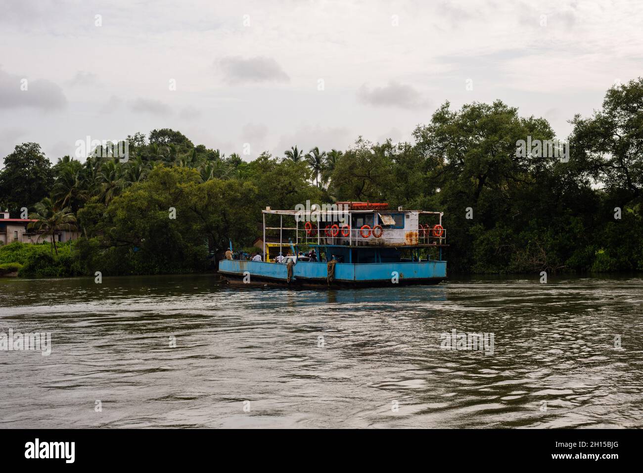 Goa, India September 15th 2021, Locals onboarding the ferry boat on ...