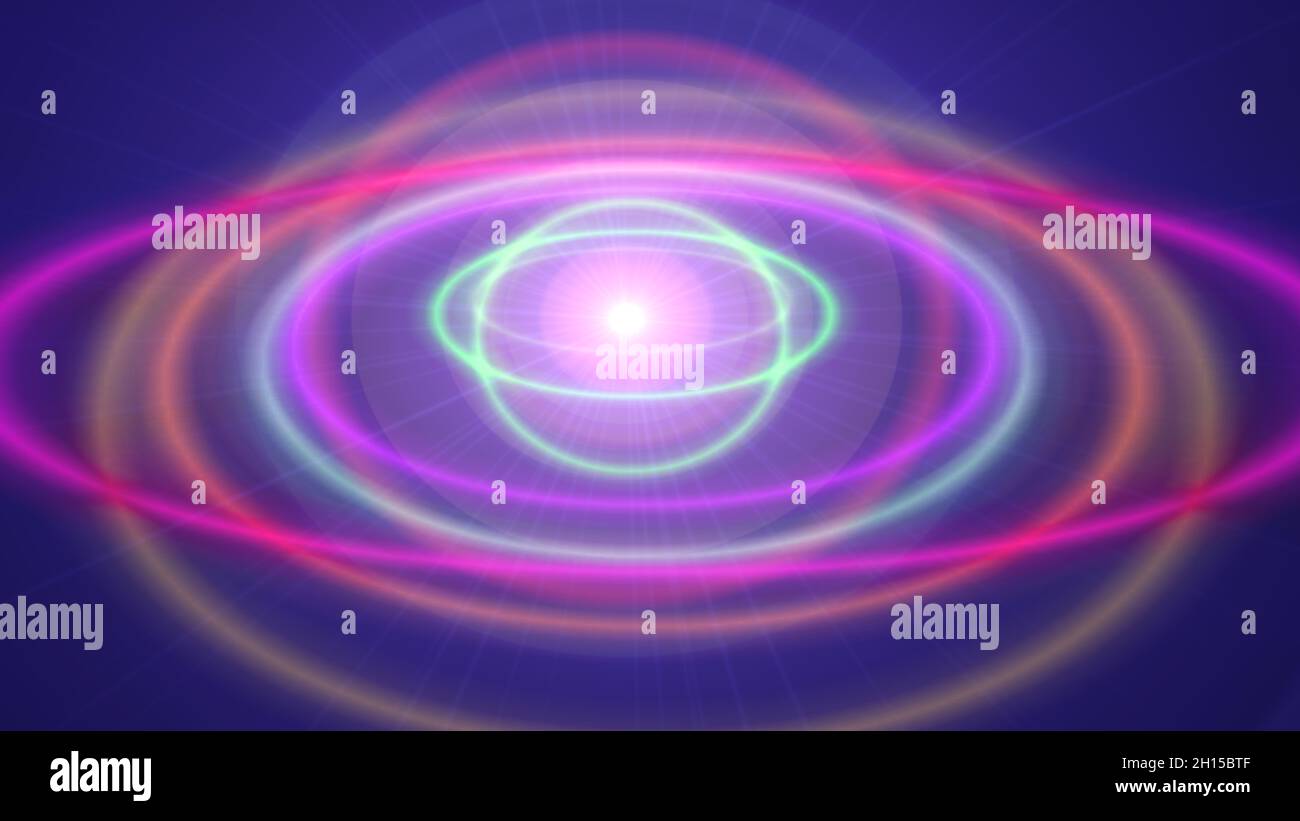 Abstract atom color rings background ray light Stock Photo - Alamy