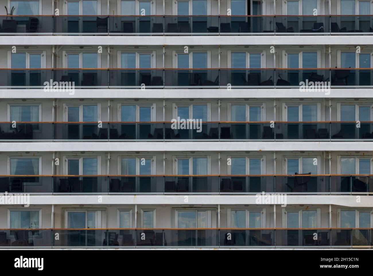 close-up abstract image of cruise liner cabins and decks forming a ...
