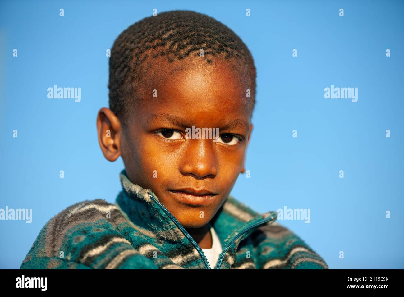 African kids in the yard of the village in Botswana, rural area ...