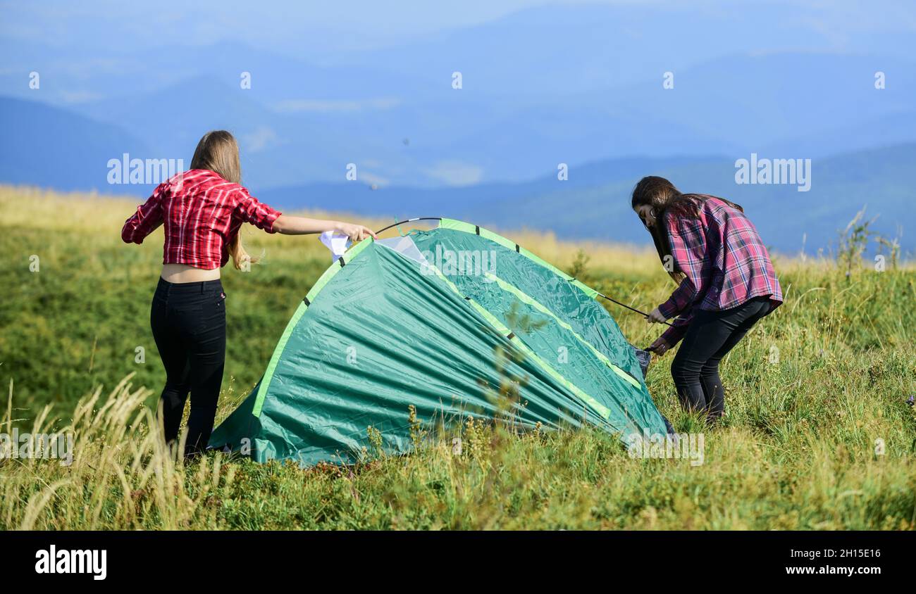 Vacation in mountains. Camping trip. Helpful to have partner for ...