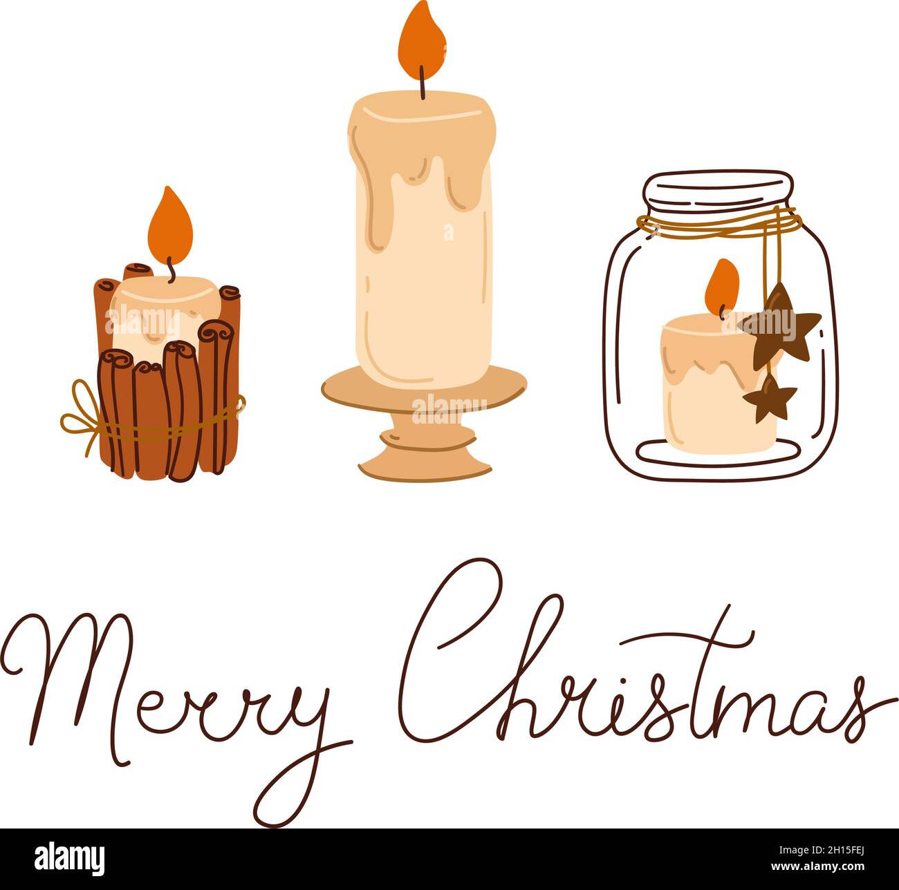 Merry christmas composition with candles. Vector illustration in flat ...