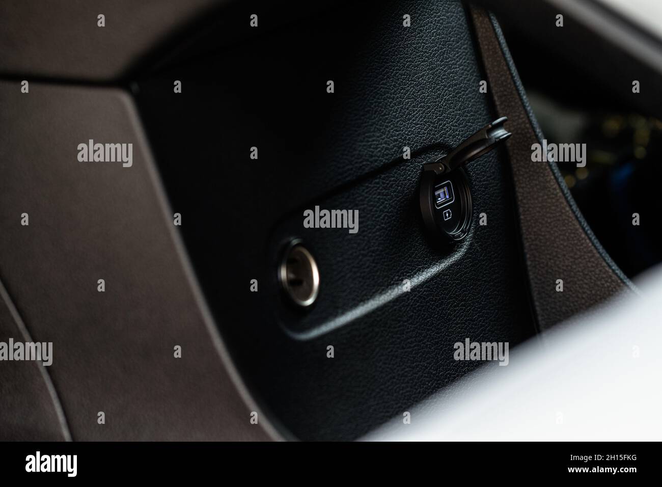 Modern car outlet socket. Opened 12V power outlet socket Stock Photo ...