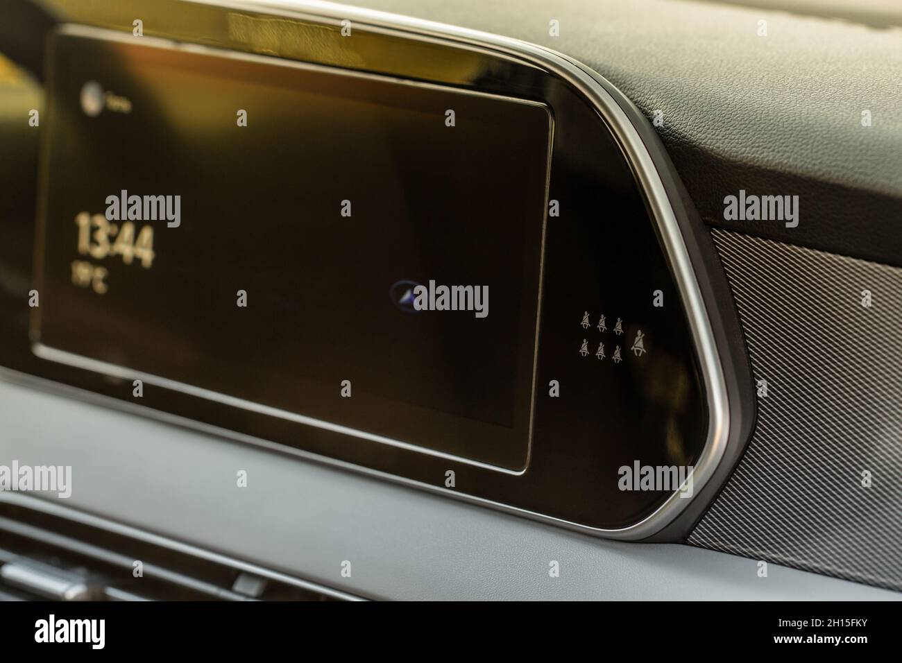 Modern car media display in the interior of the car. Touchscreen ...