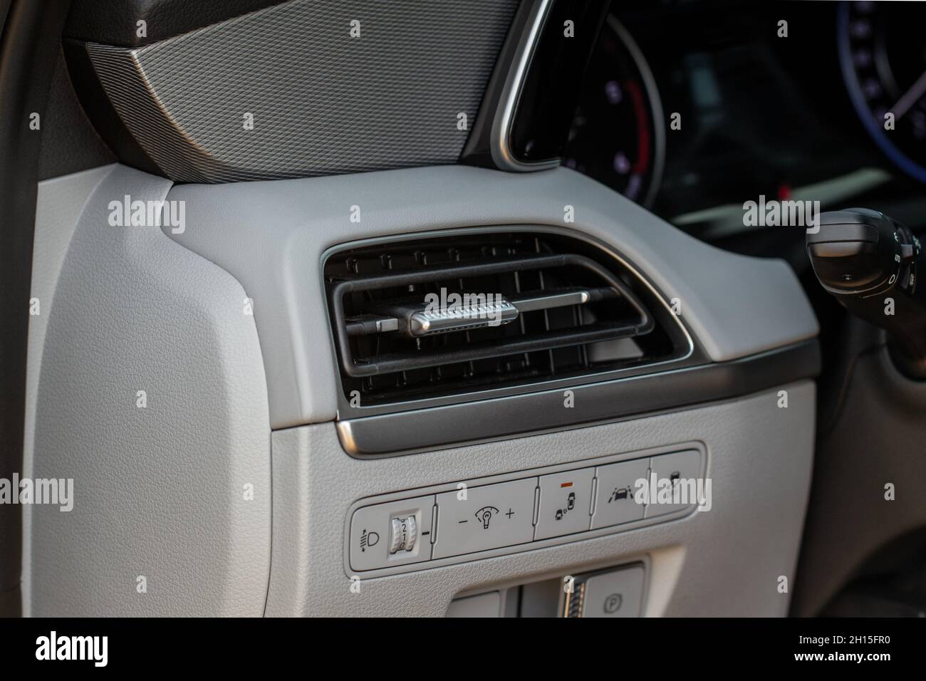Car air conditioning close up view. The air conditioner flow inside the ...
