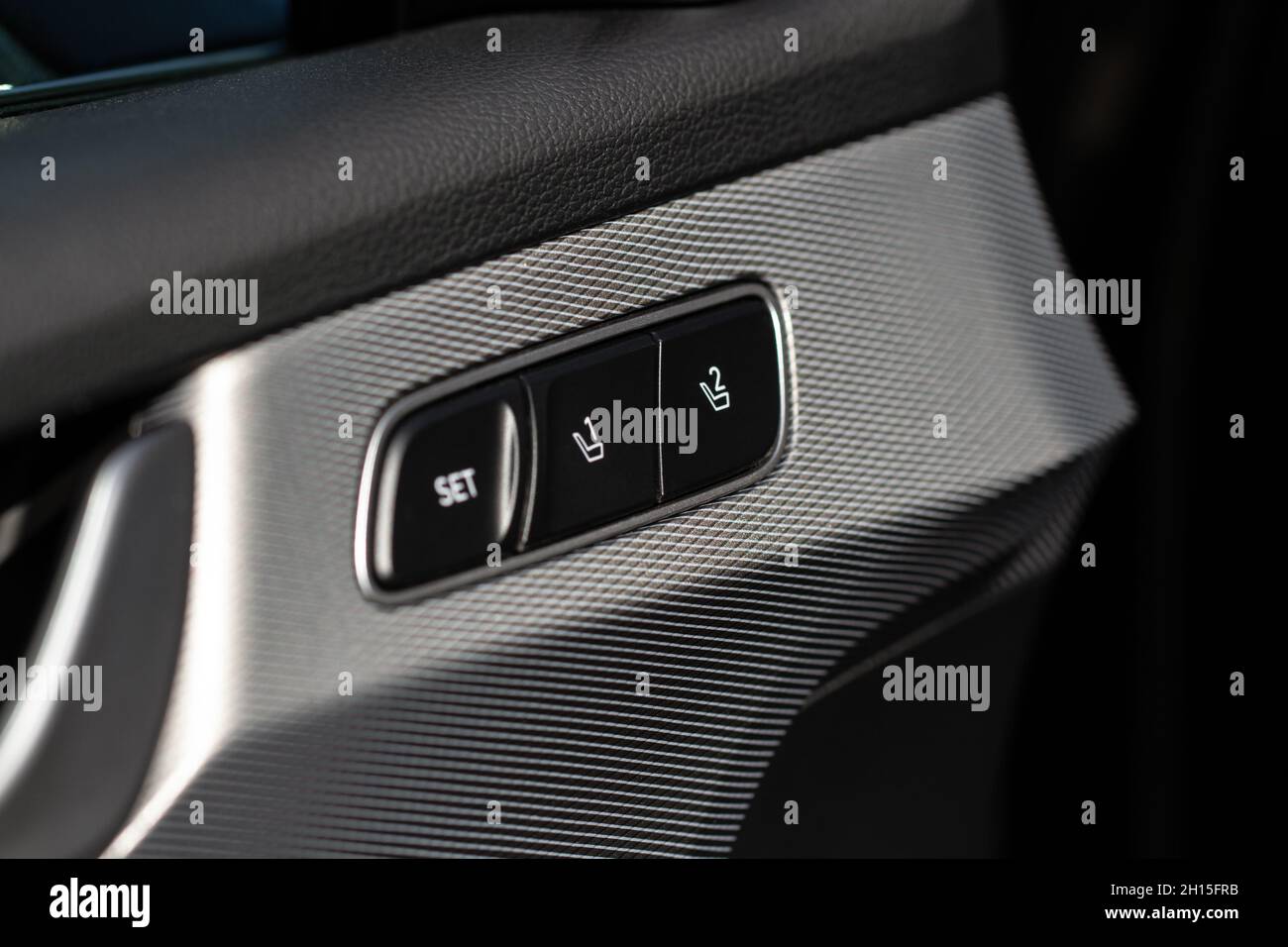 Electric car seat adjustment control panel close up view. Adjustable ...