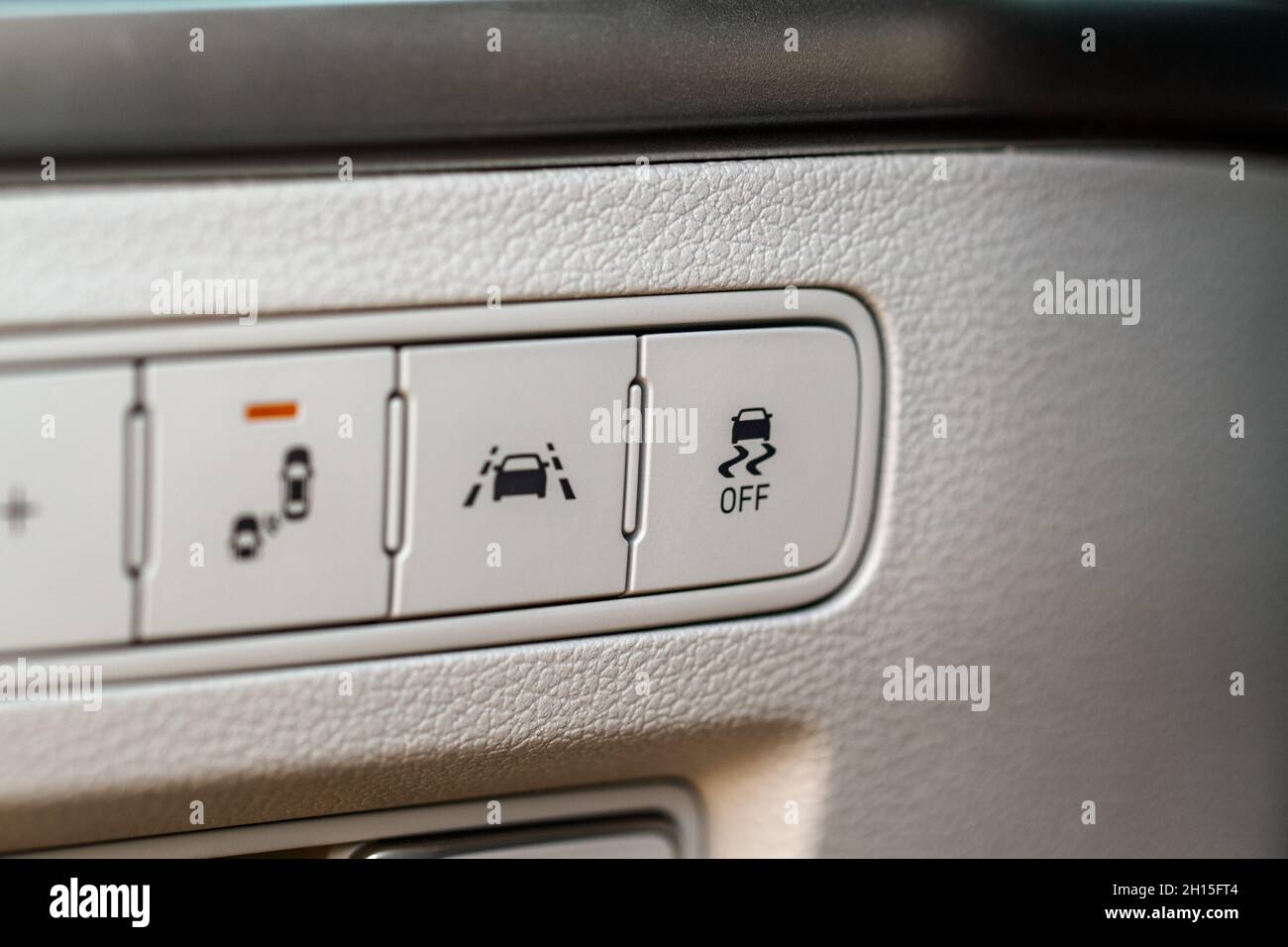 Close up view of modern car electronic safety systems control panel ...