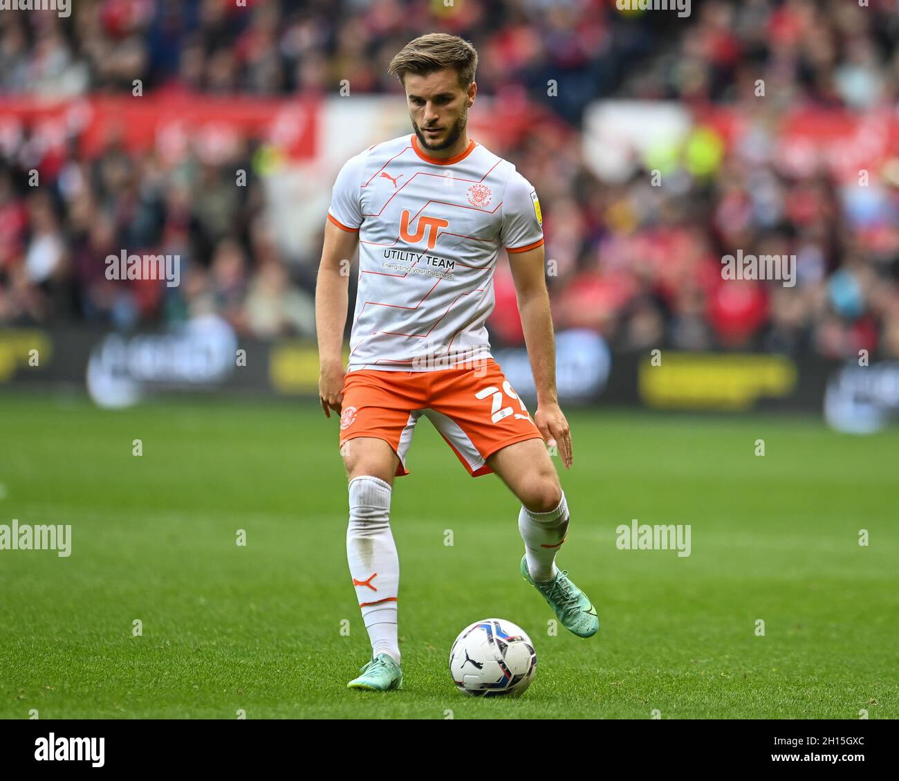 Luke Garbutt #29 of Blackpool in action during the game in, on 10/16 ...
