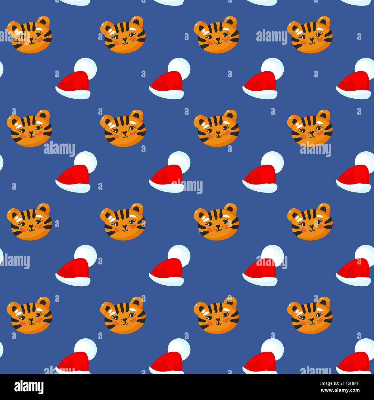 Tiger head seamless pattern with Christmas hat. Cool baby repeatable ...