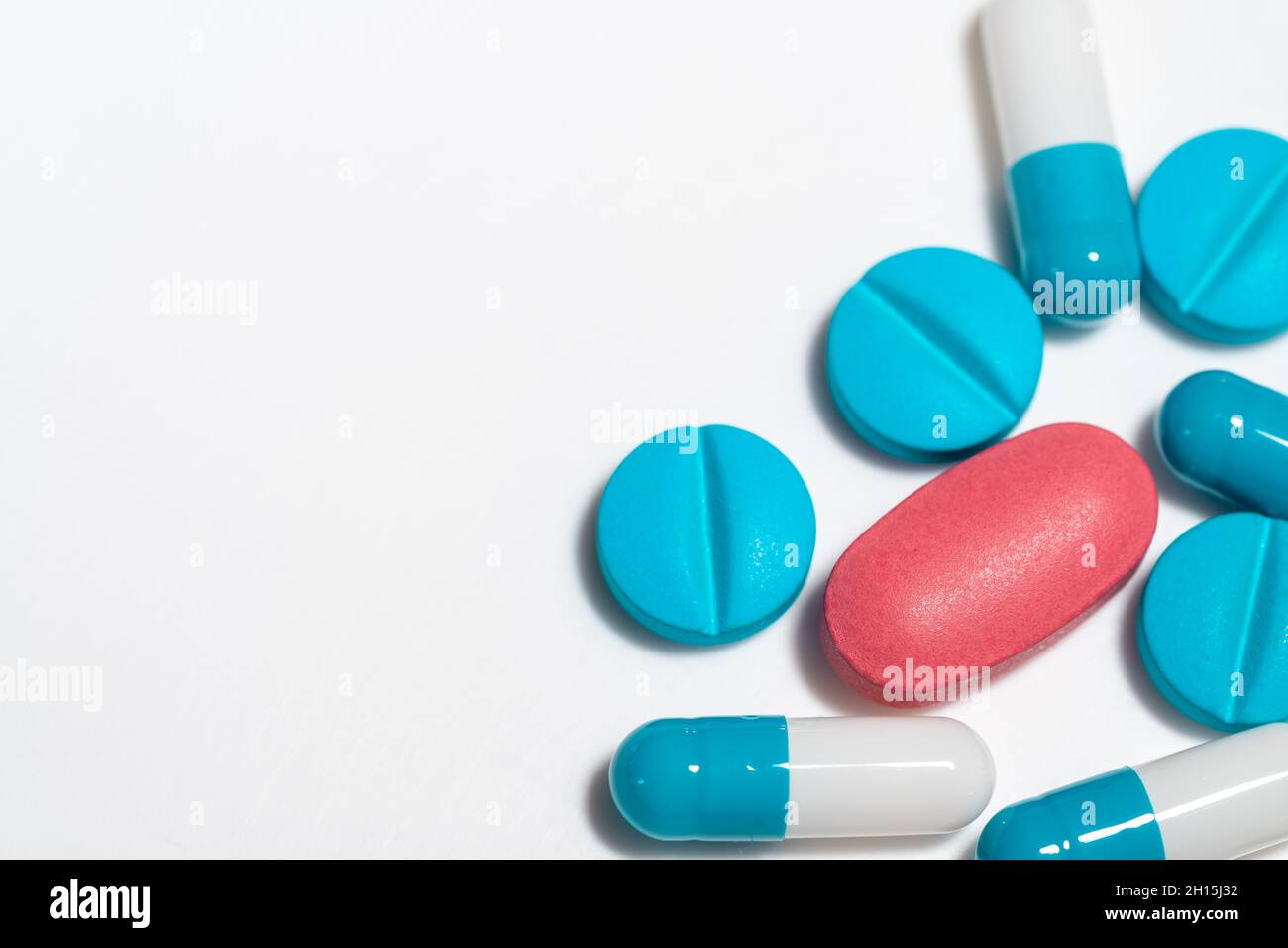 Top view of assorted pharmaceutical medicine pills, tablets and ...