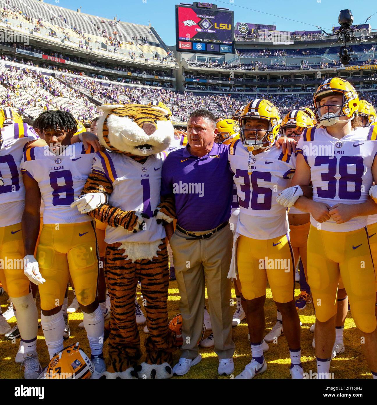 Baton Rouge, LA, USA. 16th Oct, 2021. LSU Head Coach Ed Orgeron stands ...