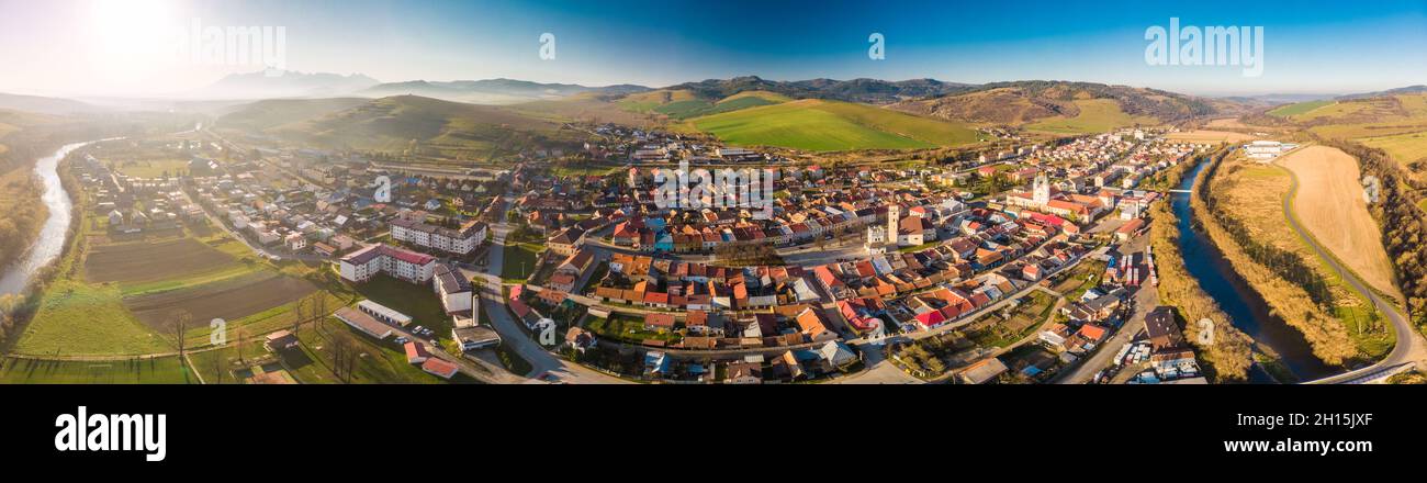 Aerial panoramic view of the of Podolinec in Slovakia during summer ...