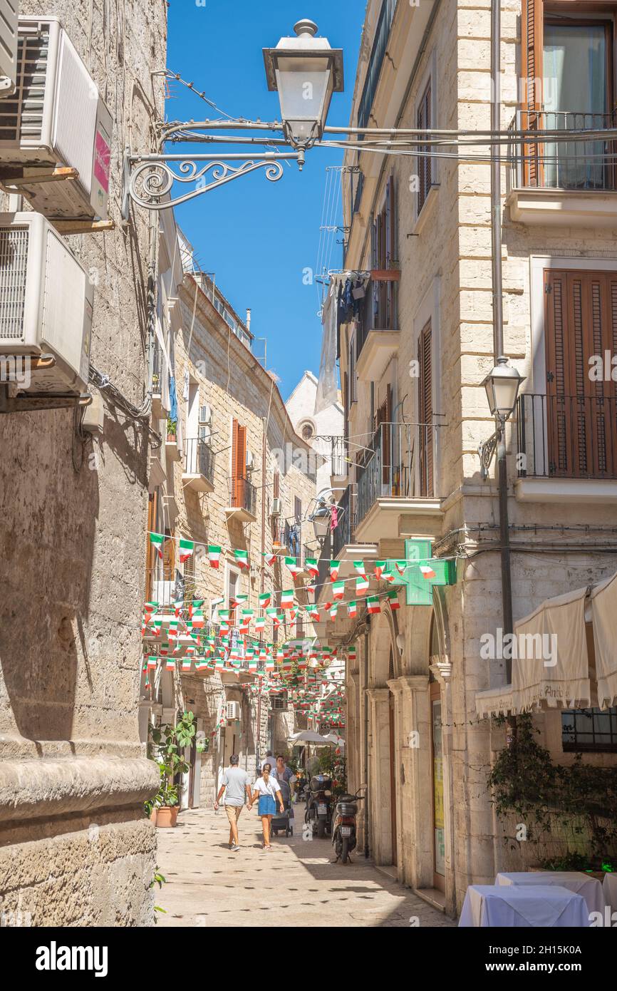 Narrow street in Bari old town, Puglia, Italy, in a summer day with ...