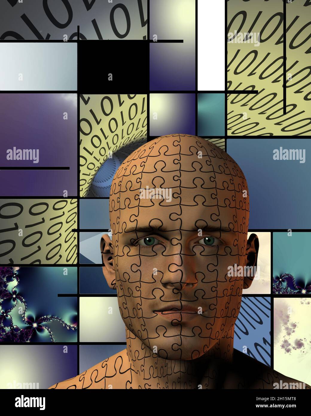 Puzzle man. Binary abstract background. 3D rendering Stock Photo - Alamy
