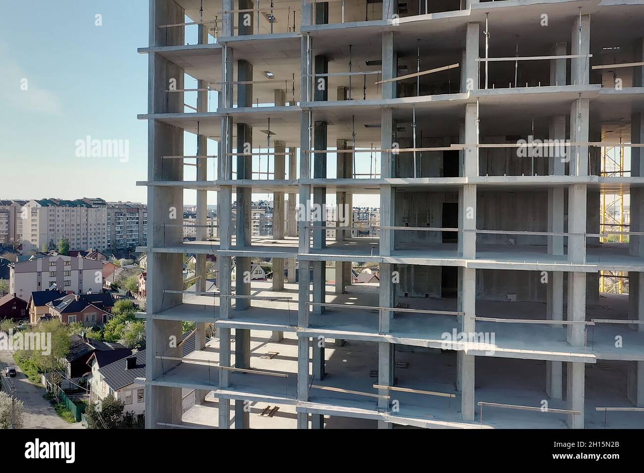 Aerial view of high residential apartment building under construction ...