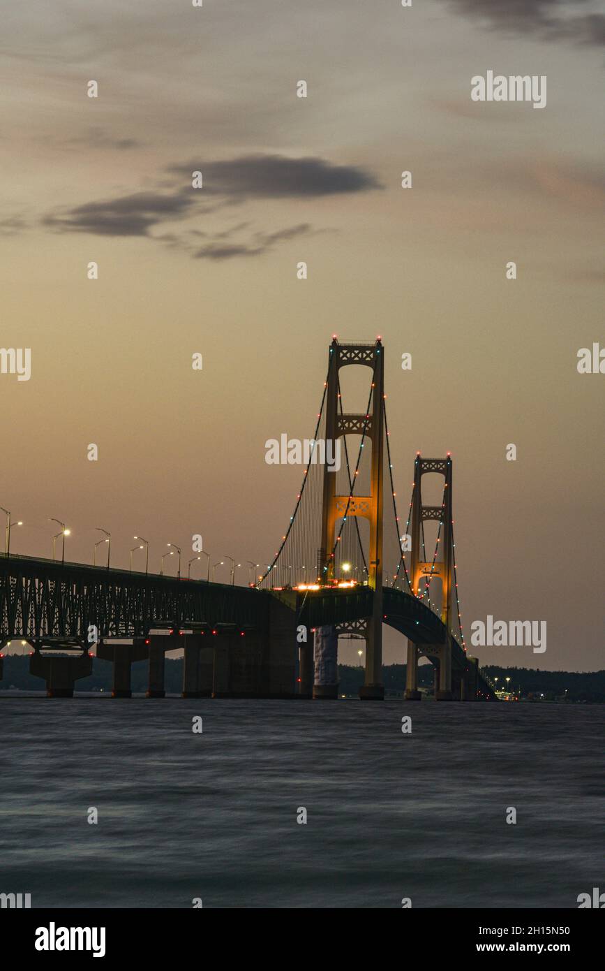 The Mackinac Bridge, one of the world's longest bridges over the Strait ...