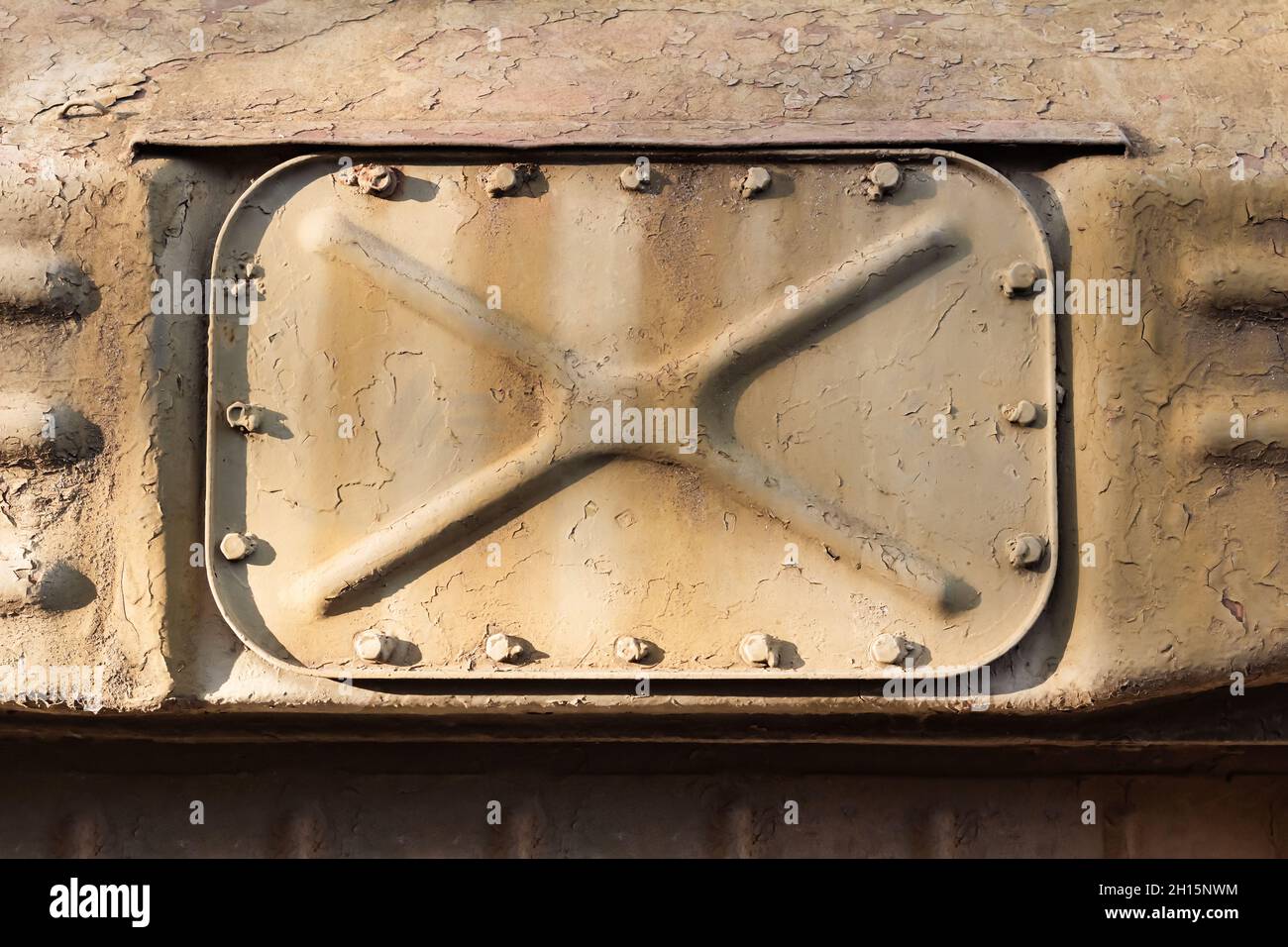 Photo of old and rusty military vehicle armored surface hatch door ...