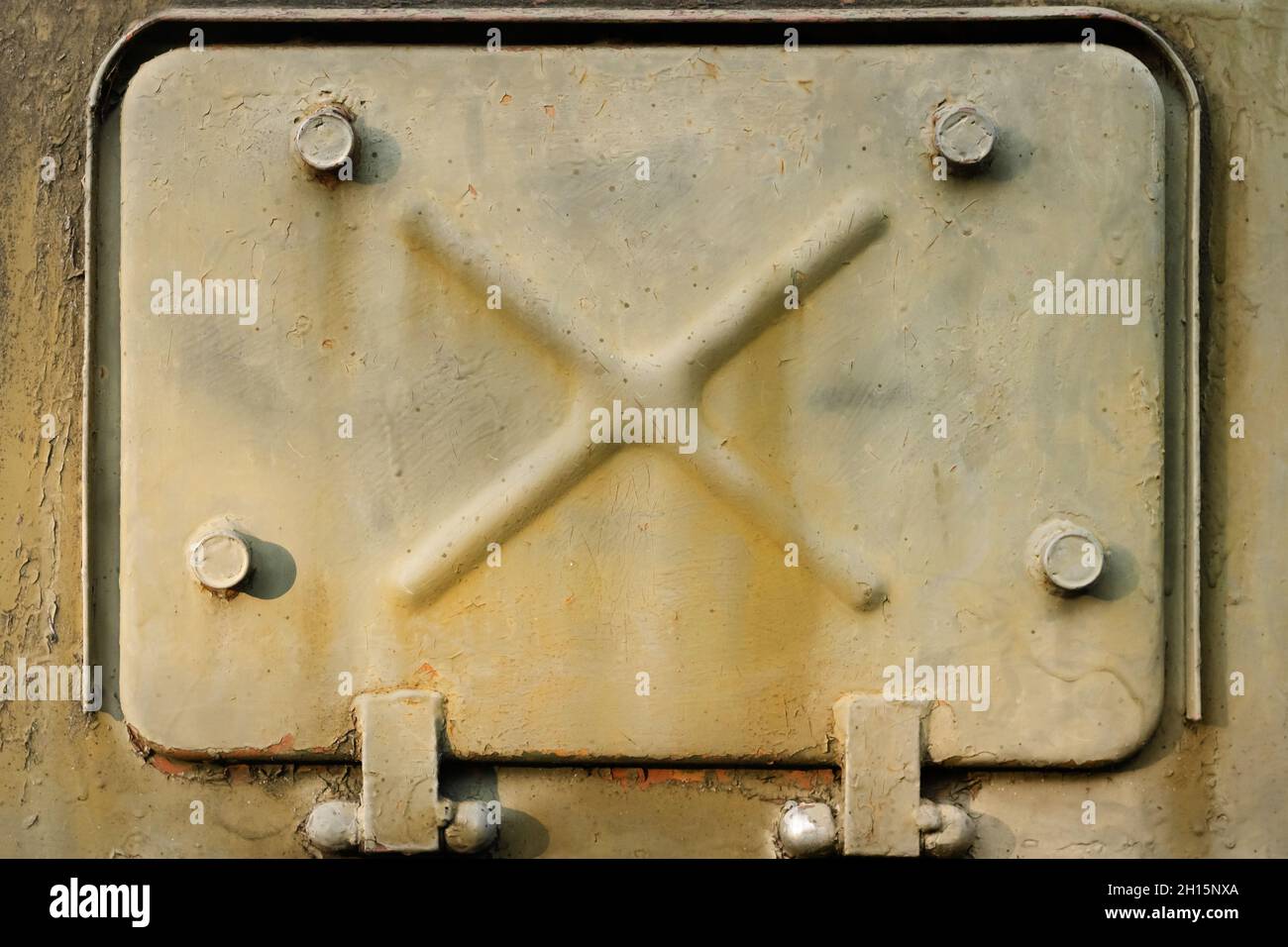 Photo of old and rusty military vehicle armored surface hatch door ...
