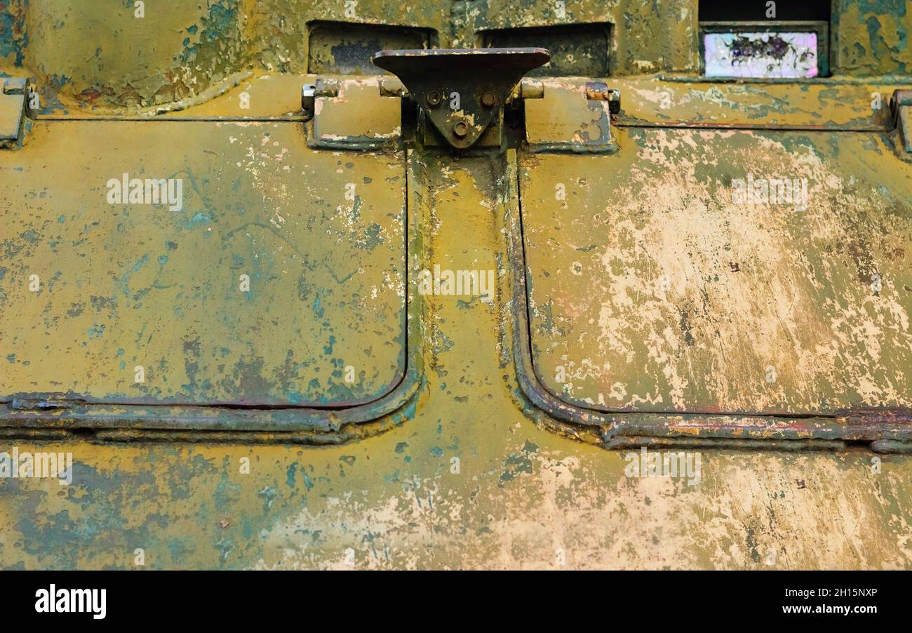 Photo of old and rusty military vehicle armored surface hatches Stock Photo - Alamy