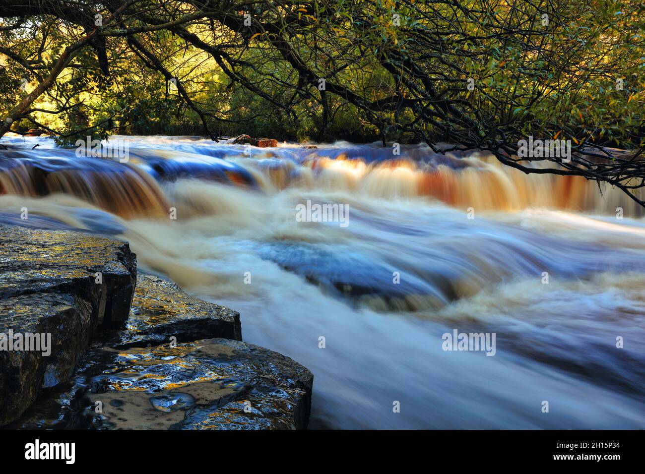 Close up view of cascading water at Wain Wath force, Swaledale ...