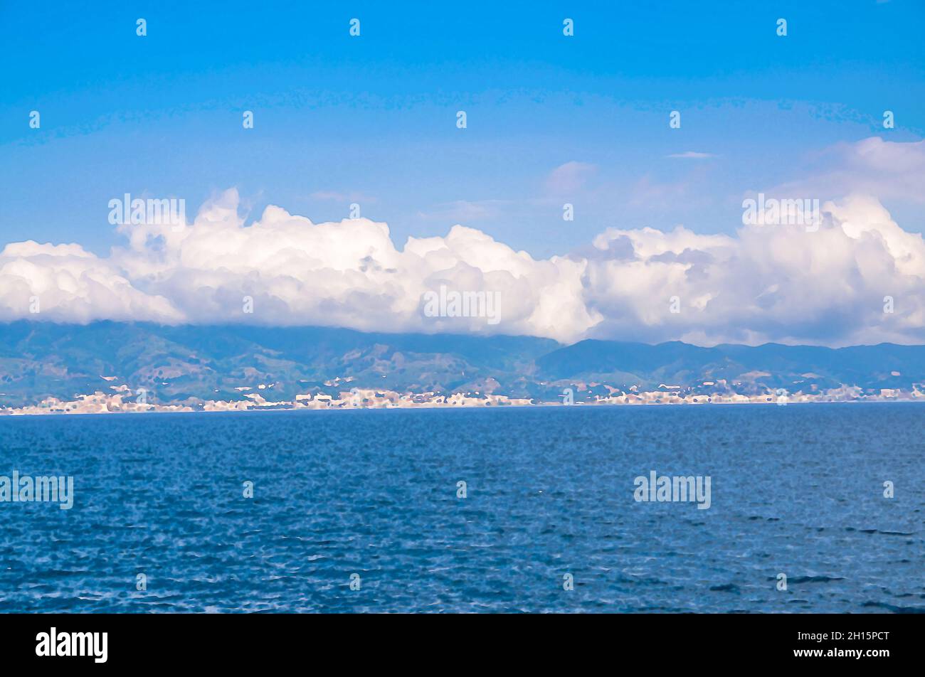 Watercolor drawing of Strait of Messina connected Mediterranean and ...