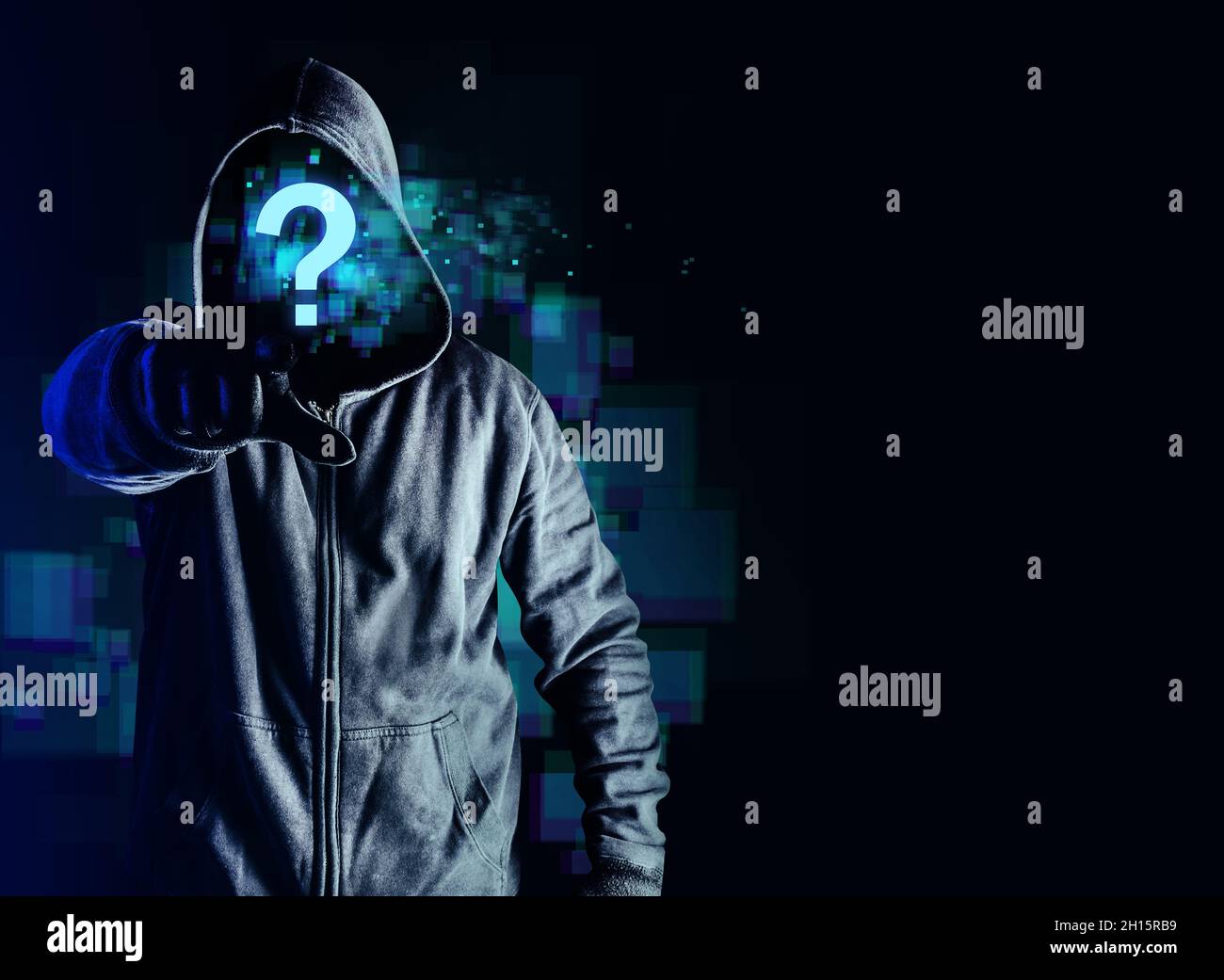Photo of scary horror stranger stalker or hacker man in black hood and ...