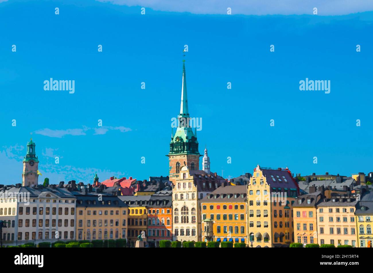 Watercolor drawing of Traditional buildings with roofs and colorful ...