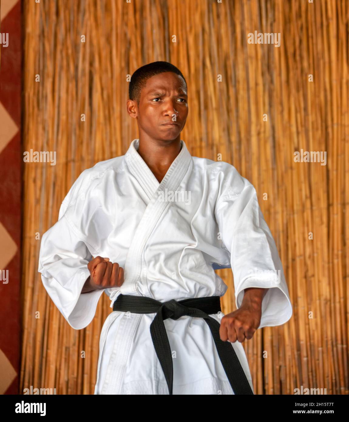 African men performing kata at a dojo on a blue floor Stock Photo - Alamy
