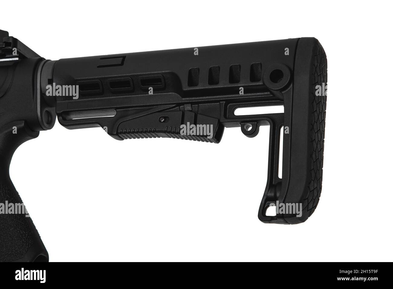 Close-up of the butt of a modern carbine. Weapons for police, special ...