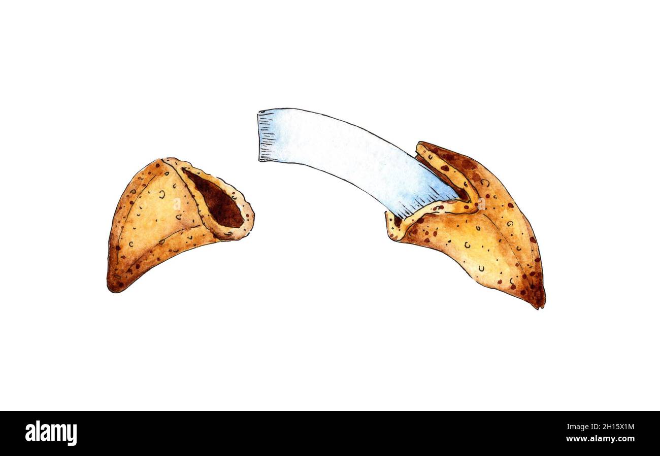 Fortune cookie watercolor painting. Chinese holiday cookies. Chinese ...