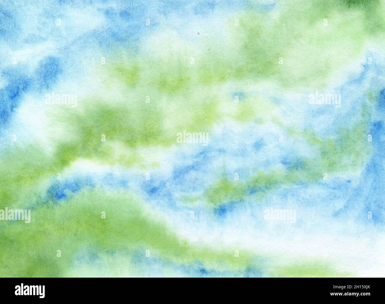 Abstract blue green watercolor background. Bright blue handdrawn ...