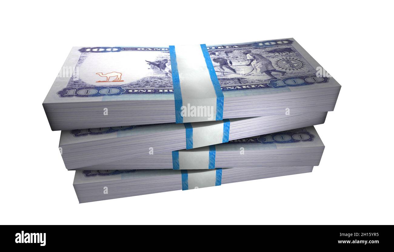 3D Illustration of 100 Eritrea Nakfa Banknotes Money Stack on White ...