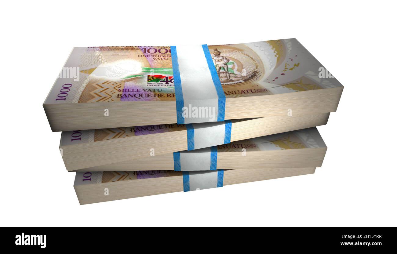 3D Illustration of 1000 Vanuatu Vatu Banknotes Money Stack on White ...