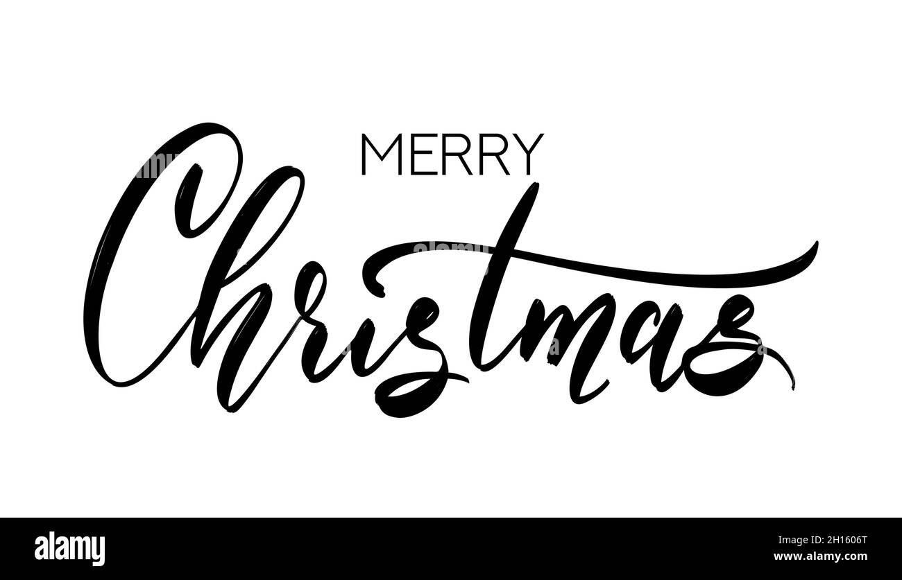 Merry Christmas hand drawn modern calligraphic design. Holiday ...