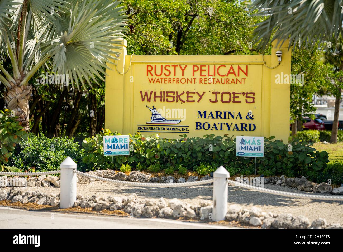 Sign to the Rusty Pelican Waterfront Restaurant Stock Photo - Alamy