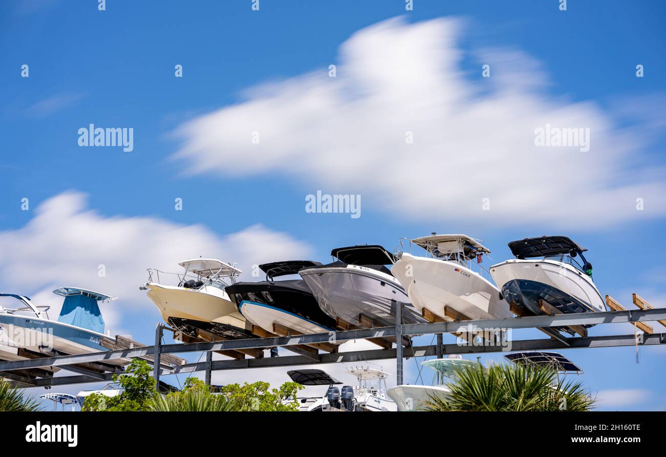 Dry boat storage Miami. Long exposure wiht clouds in motion Stock Photo ...
