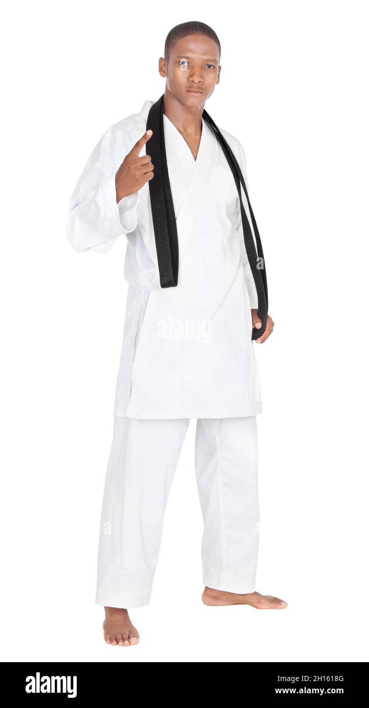 african american karate young guy white background Stock Photo - Alamy