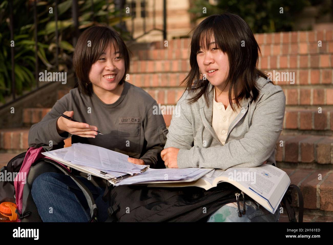 Chinese students do homework on campus MR - Model Released Stock Photo ...