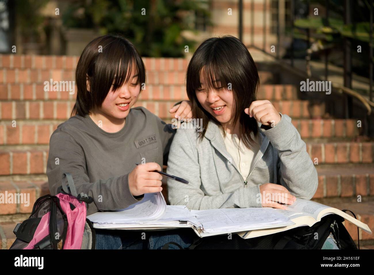 Chinese students do homework on campus MR - Model Released Stock Photo ...