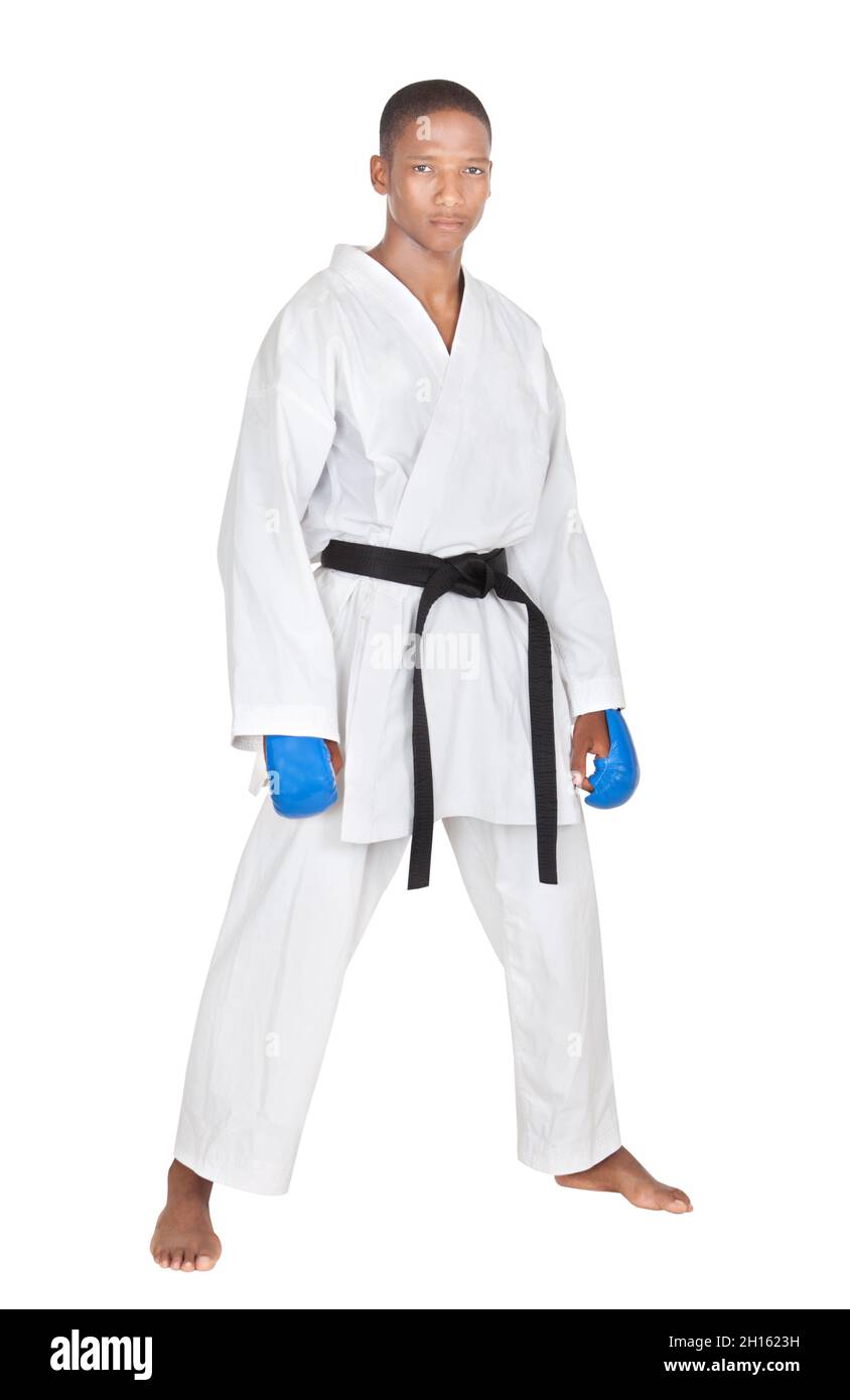 african american karate young guy white background Stock Photo - Alamy