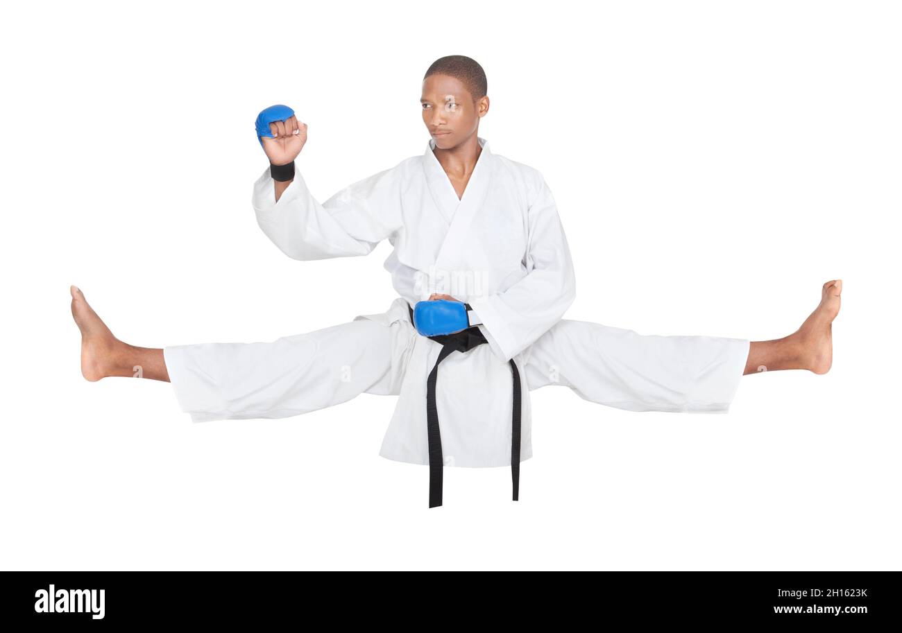 african american karate young guy white background Stock Photo - Alamy